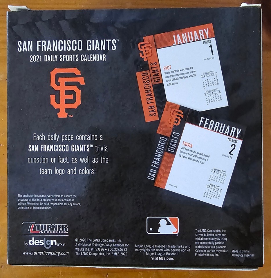 San Francisco Giants Collectible 2021 Sports Desk Calendar. Trivia On ...