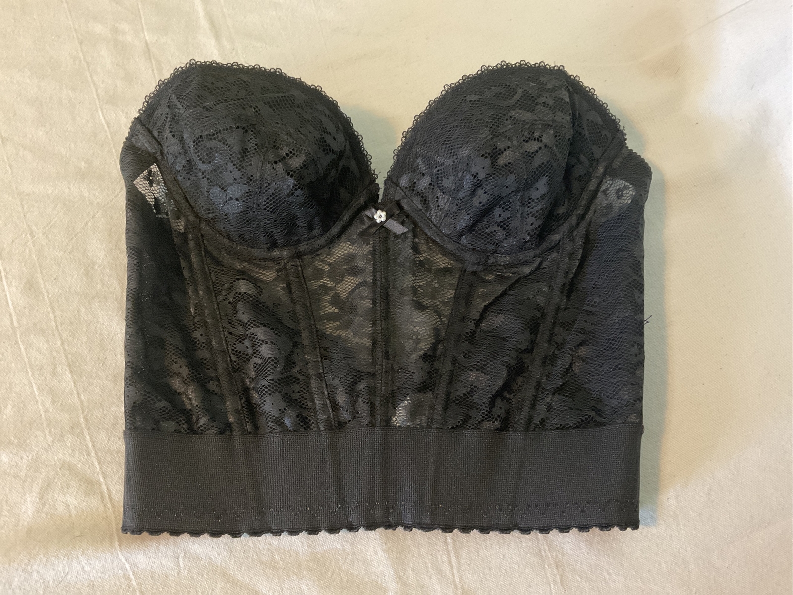 Vintage Sears Longline Bra 34A Black Lace Bustier … - Gem