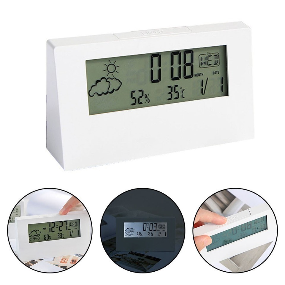White Digital Desk Clock with Luminous Display Battery Powered for ...