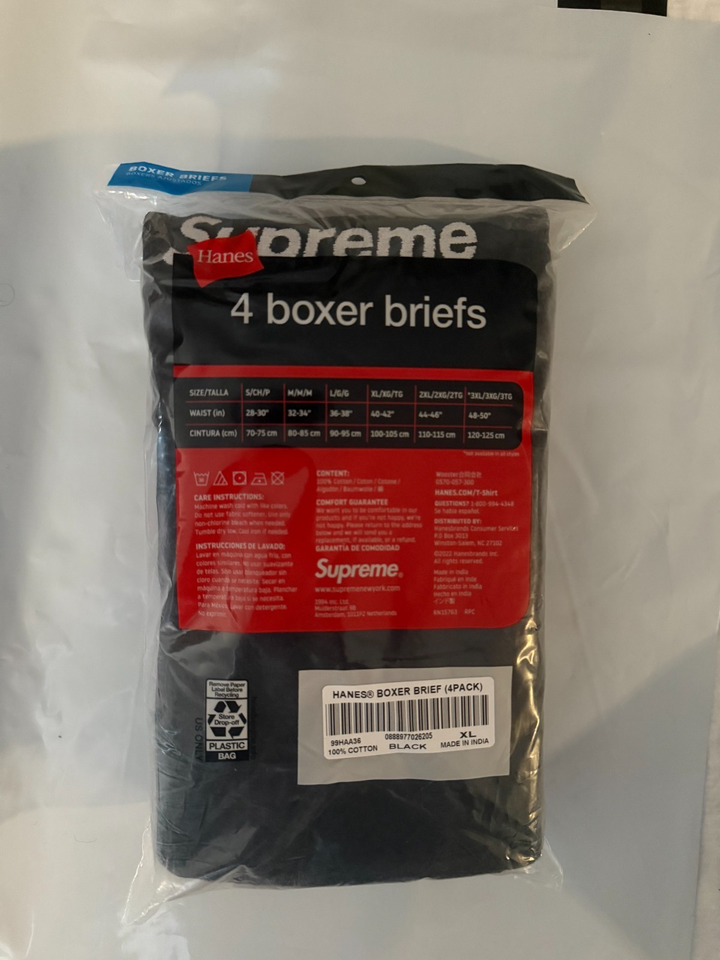 Supreme x Hanes Black Boxer Briefs Underwear Size XL 4-Pack Authentic ...