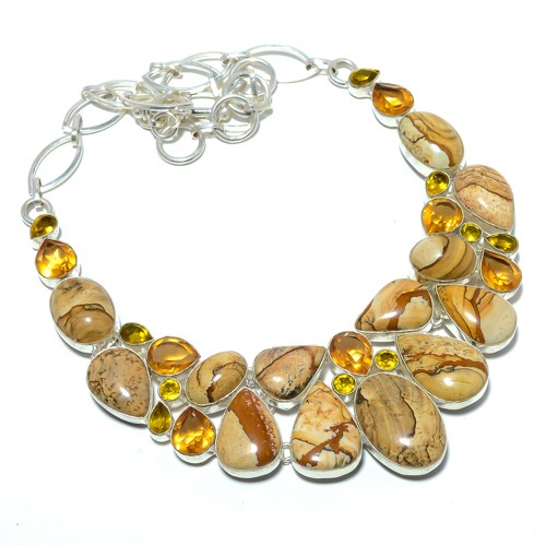 Picture Jasper - Oregon & Citrine 925 Sterling Silver Necklace 17.99" T86 | eBay