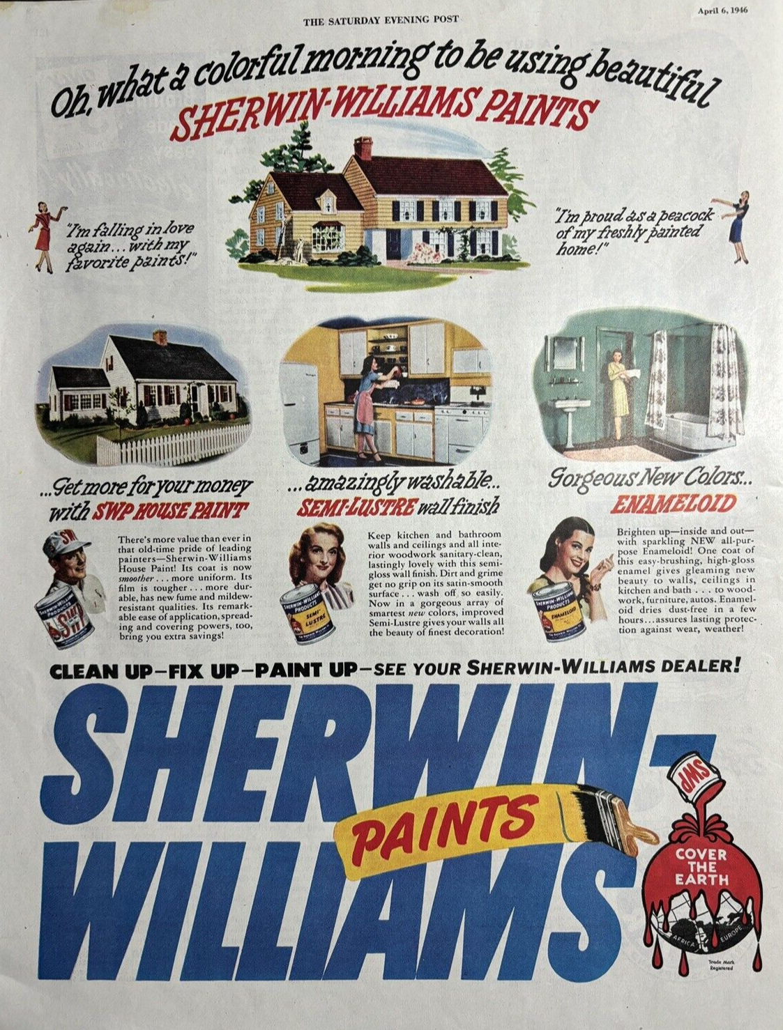 1946 Sherwin Williams Paints Cover Earth Clean Up Fix House Dealer VTG ...