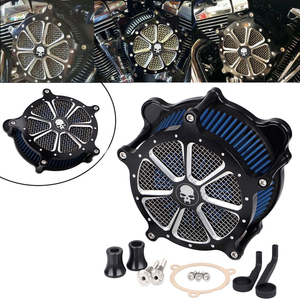 Skull Air Cleaner Blue Intake Filter For Harley M8 Touring Electra Tri ...