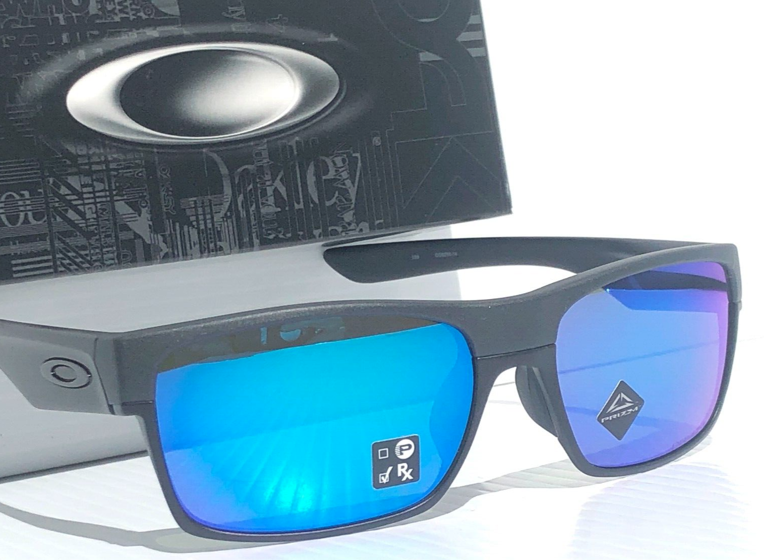 NEW Oakley TWO FACE Matte Carbon Gray PRIZM Sapphire Blue Lens Sunglass ...