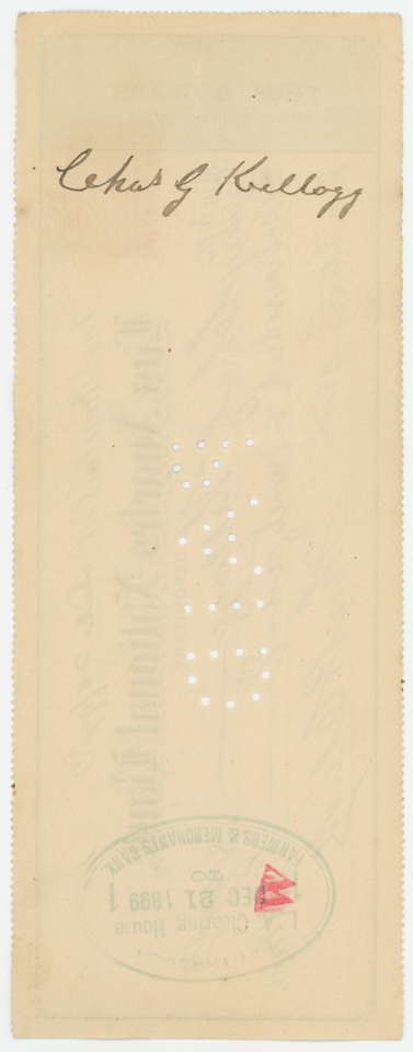 1899 Los Angeles National Bank Check, Spanish-American War Era R164 ...