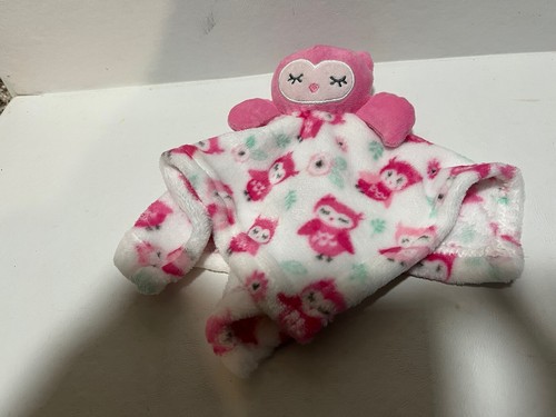 Le Bebe Favorite Pink Sleepy Owl Security Blanket Lovey Plush Stuffed ...