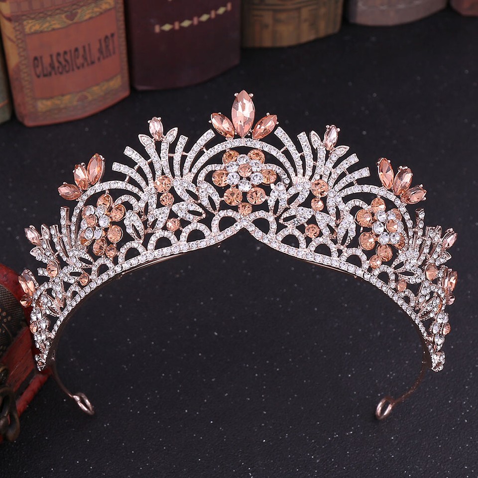 41 Styles Rose Gold Crystal Queen Princess Tiara Crown Wedding Queen ...
