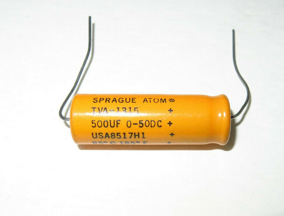 Sprague Atom TVA-1315 500uF 0-50DC USA8517H1 85C Axial Capacitor USA ...