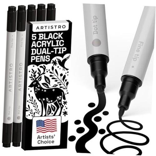 Black Dual-Tip Acrylic Paint Pens for Rock, Ceramic, Glass, 5 Dual tip ...