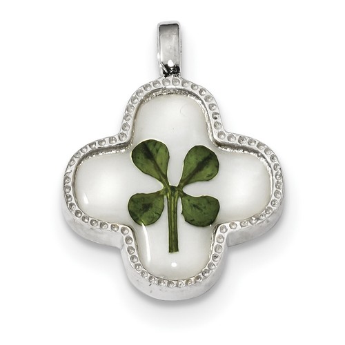 Sterling Silver Real Clover Epoxy & Shell Charm Pendant | eBay