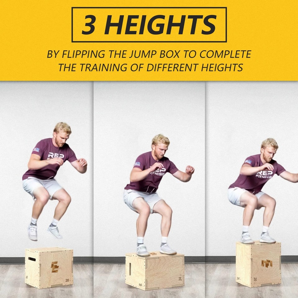 3 in 1 Wood Plyo Box, Jump Box Plyometric Non-Slip for Skipping ...