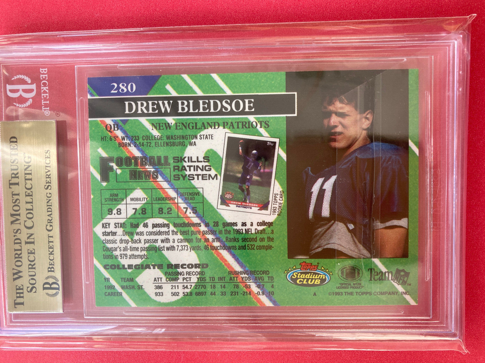 1993 Stadium Club #280 Drew Bledsoe RC ERROR BGS 9.5 GEM MINT ROOKIE ...