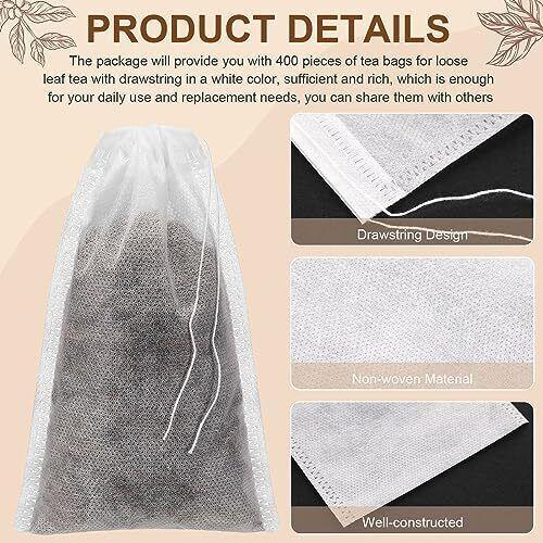 400 Pcs Tea Filter Bags Large Tea Bags Disposable Empty Tea Bags for ...