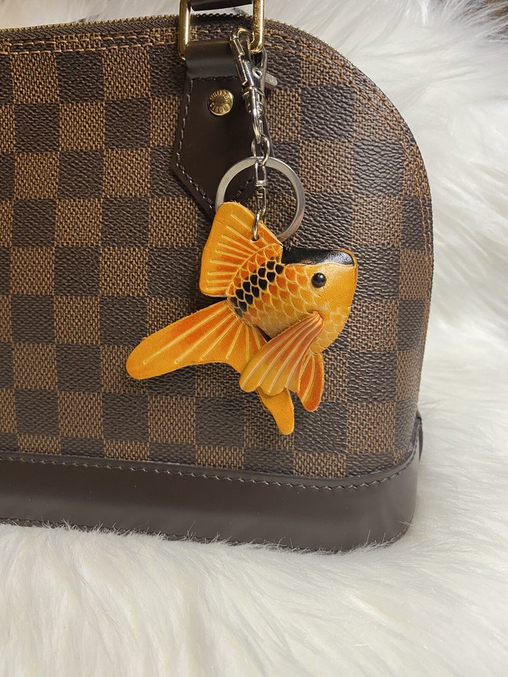 leather Gold Fish bag charm Keychain Car Key Fob handmade gift new | eBay