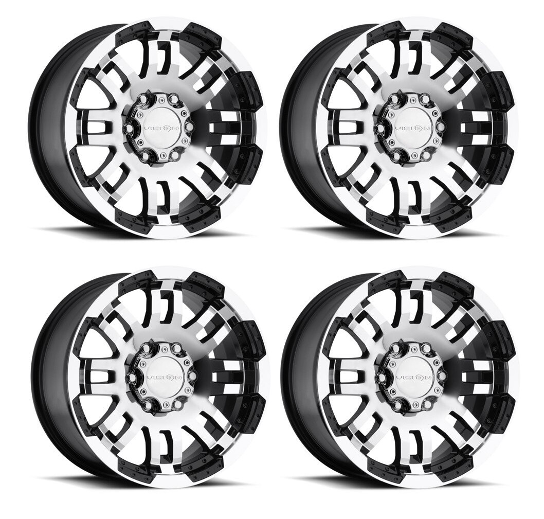 Set 4 17" Vision 375 Warrior Gloss Black Machined Face Wheels 17x8.5 ...