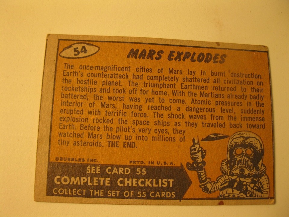 Mars Attacks Trading Card #54 Bubbles Inc. 1962 ungraded Mars Explodes ...