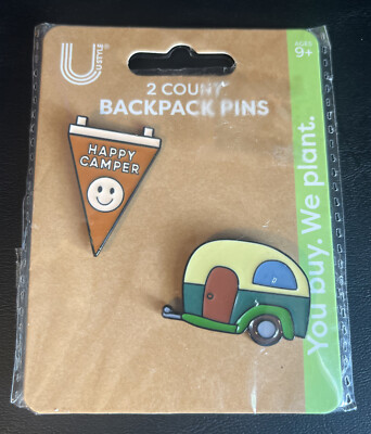 New & Perfect Camping 2 Enamel Pins Camper Pennant Happy Camper Smiley ...