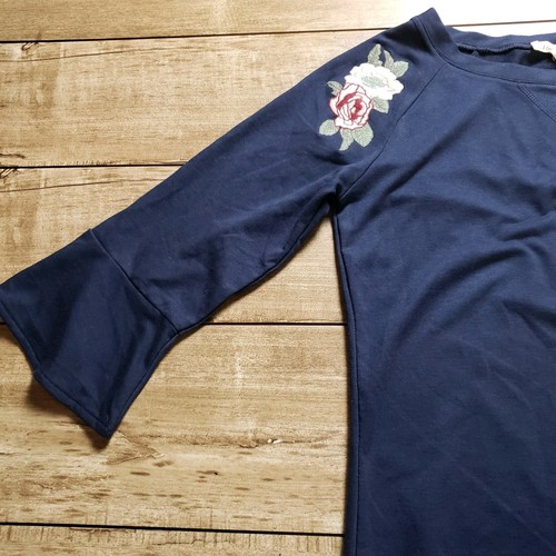 COMO BLU Embroidered Shift Dress Womens Medium Navy Knee Length ¾ ...