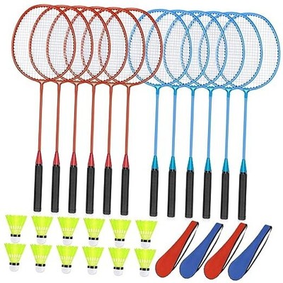 12 Pack Badminton Rackets Set Including Rackets, Nylon Shuttlecocks Red ...