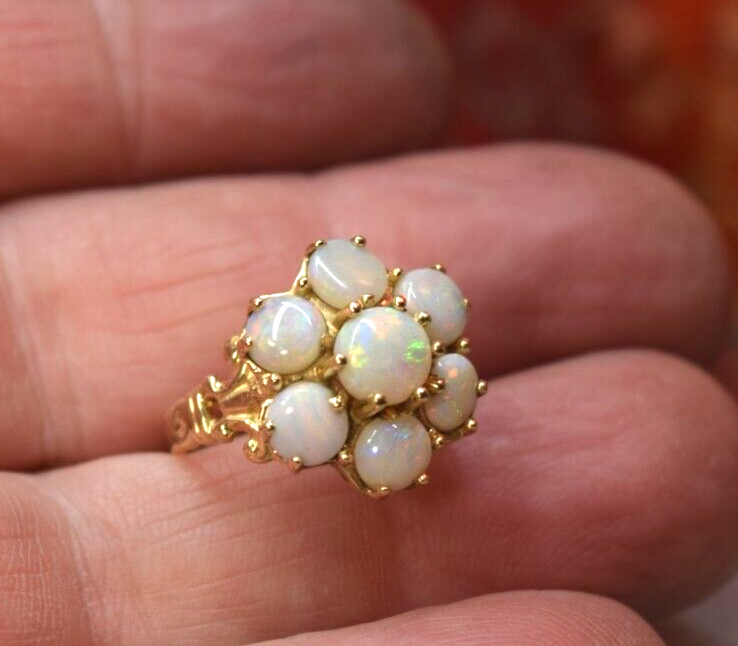 Antique 14K Yellow Gold Fire Opal Ring 7 Opals | eBay