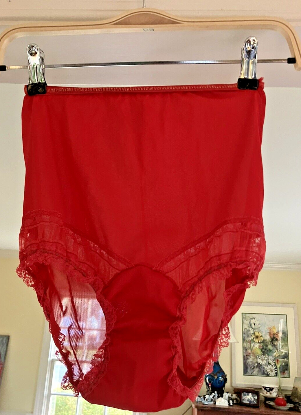 VTG Sheer Nylon Granny Panties Gusset Red Lace Sissy … - Gem