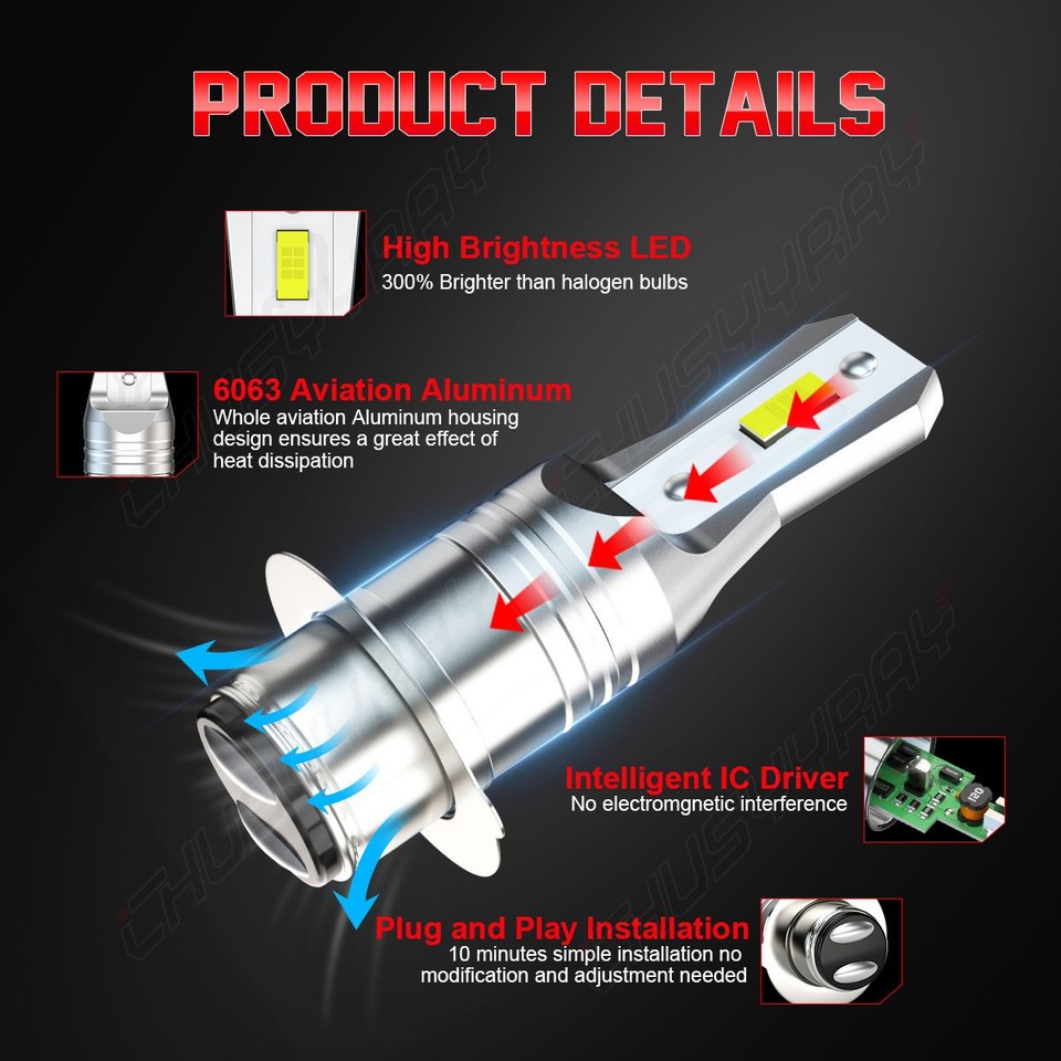 FOR Honda Rincon 650 680 2003-2015 Pair H6 LED Headlight Light Bulbs ...