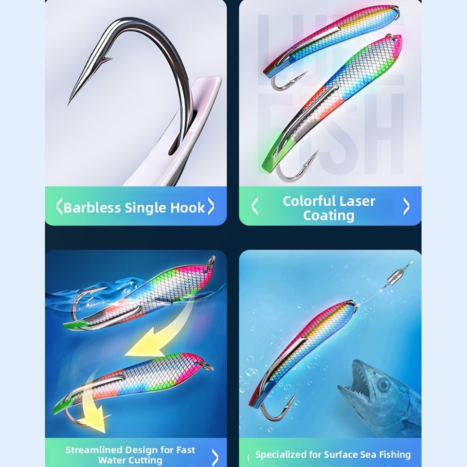 12 5cm Spoon Fishing Lure for Deep Sea Trolling Jig with 3D Fish Scale ...