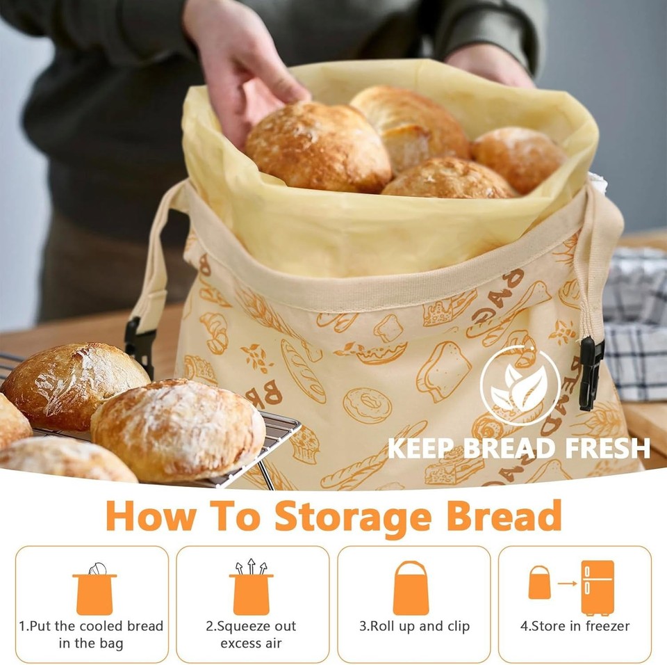 2Pcs Beeswax Bread Bags for Sourdough Reusable Cotton Bags for Homemade ...