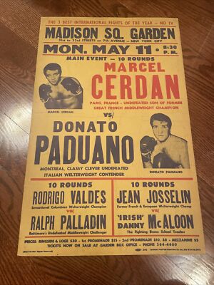RARE 1970 Marcel Cerdan Vs Donato Paduano Boxing poster Madison Square ...
