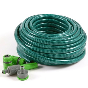 30M REINFORCED GARDEN HOSE PIPE TUBE WITH SET SPRAY WATERING NOZZLE SET ...