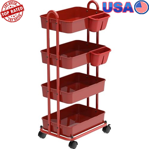 Multifunctional 4-Tier Rolling Utility Cart W/ Hanging Baskets ...