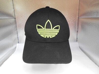 Adidas Flexfit Men's Hat Black mesh back Embroidered Logo lime green | eBay