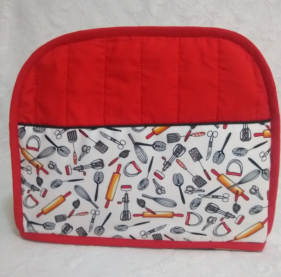 Red Toaster Cover 2-Slice With Utensils Tools & Gadgets Yellow Dust ...