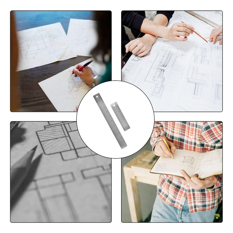 12-Inch Stainless Steel Metal Ruler with Non-Slip Cork Backing - 1 Pack ...