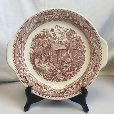 Royal China Memory Lane Red Pink Transferware Double Handled Cake Plate ...