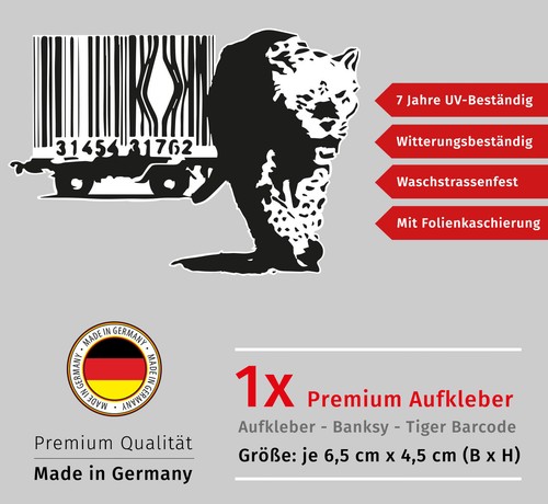 Tiger Barcode Aufkleber banksy Style Kult Sticker Trend Wetterfest UV ...