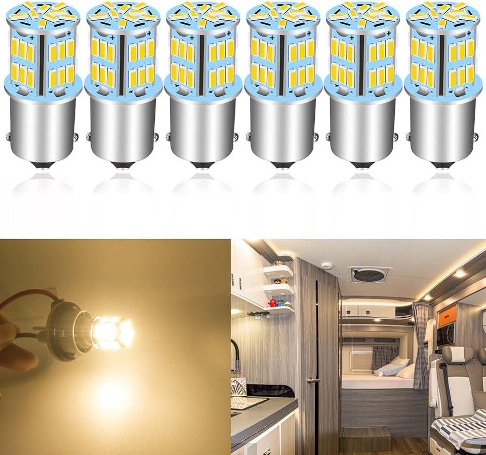 1156 LED Bulb Warm White 4014 39-SMD BA15S 12V RV Interior Light Camper ...