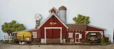 VINTAGE BURWOOD FARM BARN LANDSCAPE WALL ART 3D COUNTRY ANTIQUE ...
