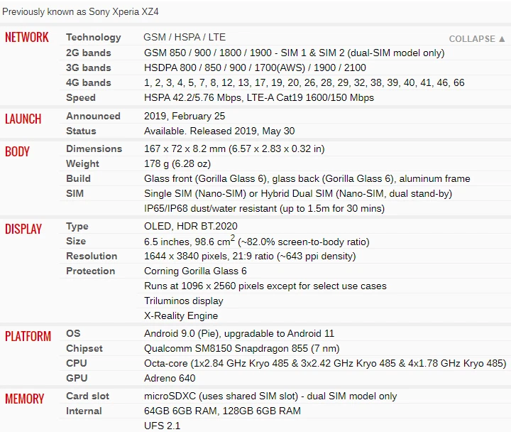 Xperia L Specifications