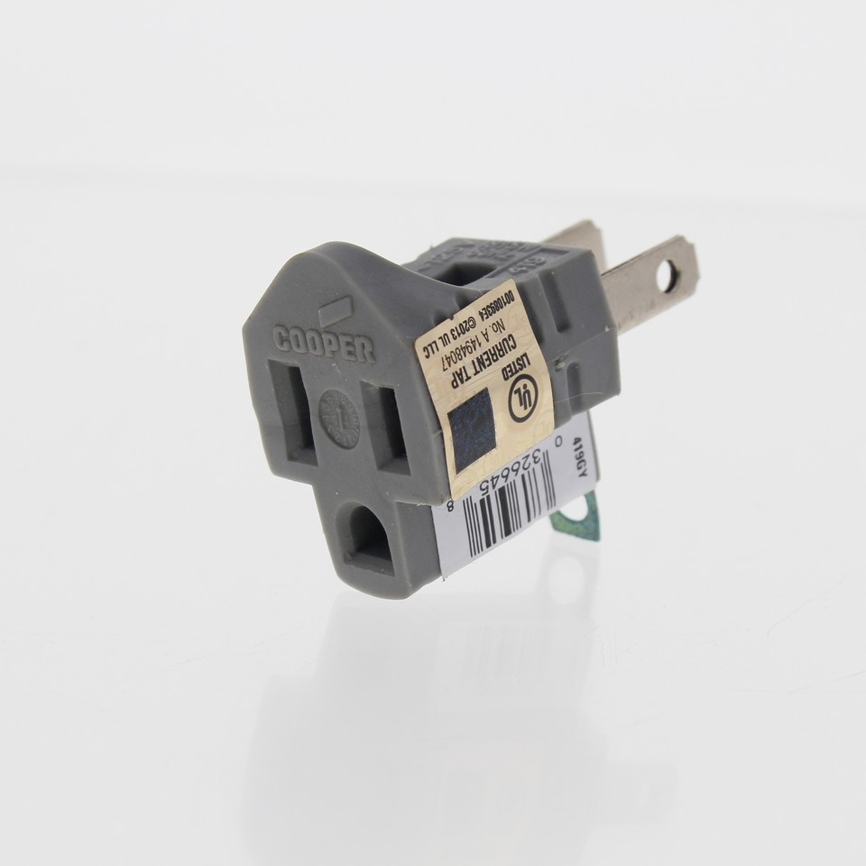Cooper Gray Single Outlet Adapter w/ Grounding Lug 15A 125V 2-Pole 2 ...