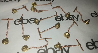 24 Vintage Brass Pull Back Locking Tie Tac Pin Backs with Chain - NOS ...