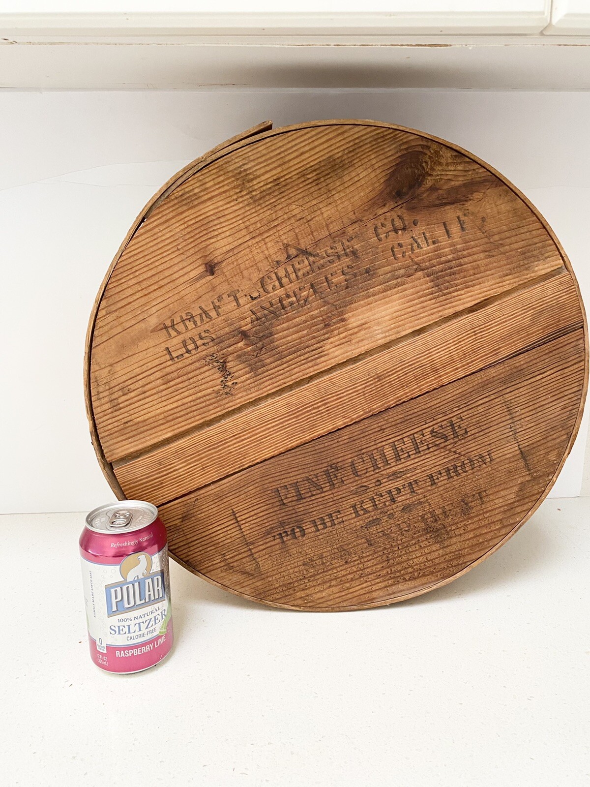 Antique Cheese Wheel Box KRAFT Los Angeles Wooden 1900's 16" x 7 1/2 ...