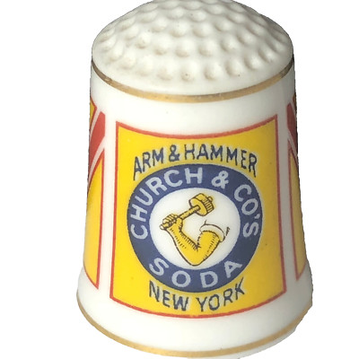 Franklin Mint Porcelain Thimble 1980 advertising arm hammer church cos ...