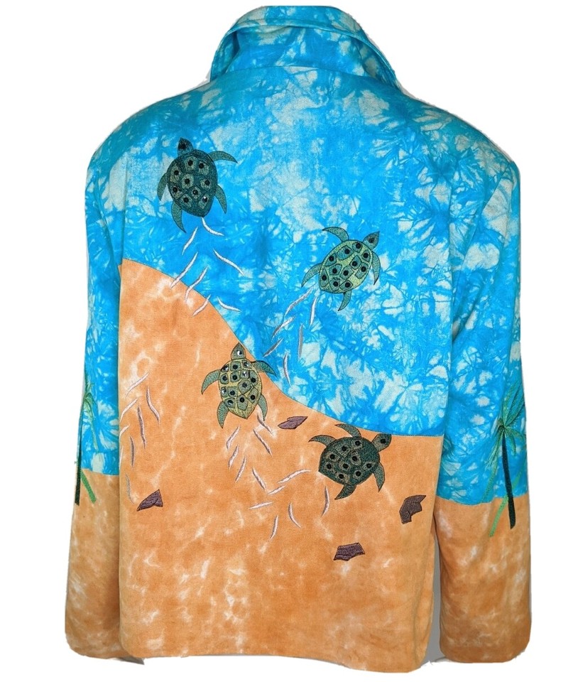 Sea Turtles Jacket Silk Ocean Beach Women's L Art You Wear Embroidered ...
