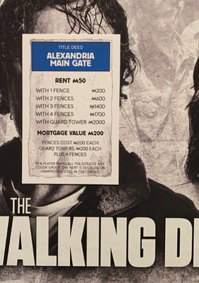 Monopoly Walking Dead Alexandria Main Gate TITLE DEED CARD 2017 | eBay