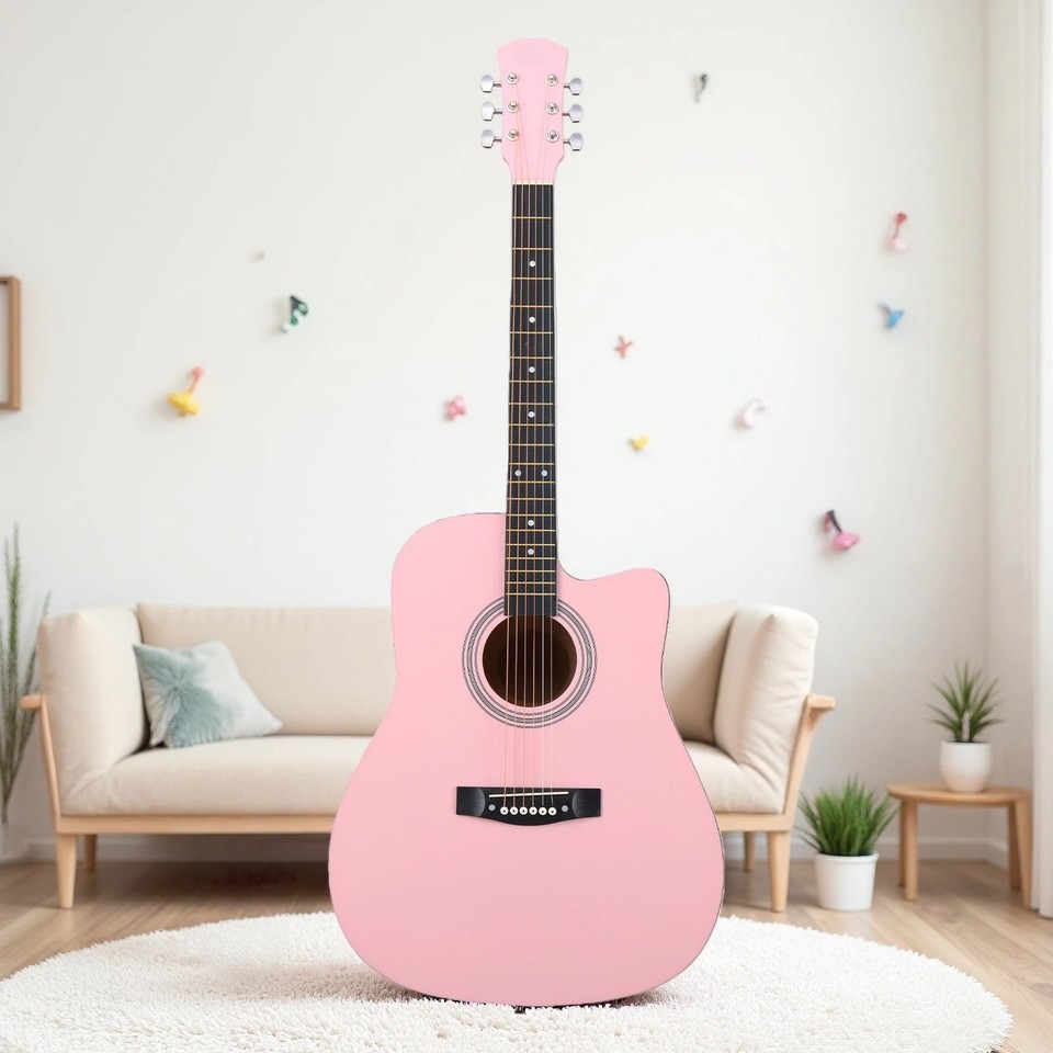 41" Beginner Acoustic Guitar Set - Steel String Dreadnought Cutaway ...