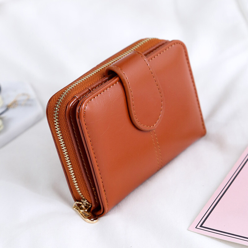 Women's Leather RFID Small Snap Wallet Credit Card Billfold Zipper Coin ...