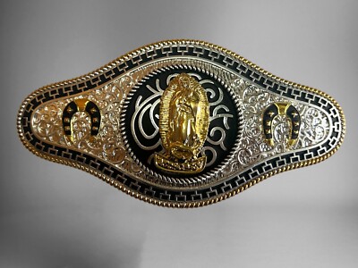 Virgen Western Cowboy Style Long Belt Buckle Hebilla Charra Con Virgen ...