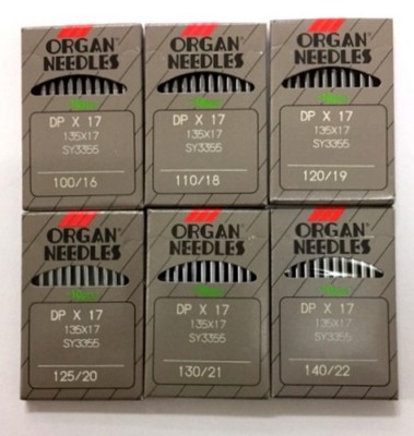 ORGAN SEWING MACHINE NEEDLES 135X17 10 EA ASSORTED SIZES 16,18, 19, 20 ...