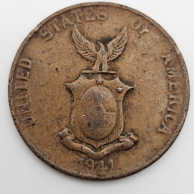 1941-M 1 Centavo Very Good Philippines US Manila Mint Bronze Coin One ...